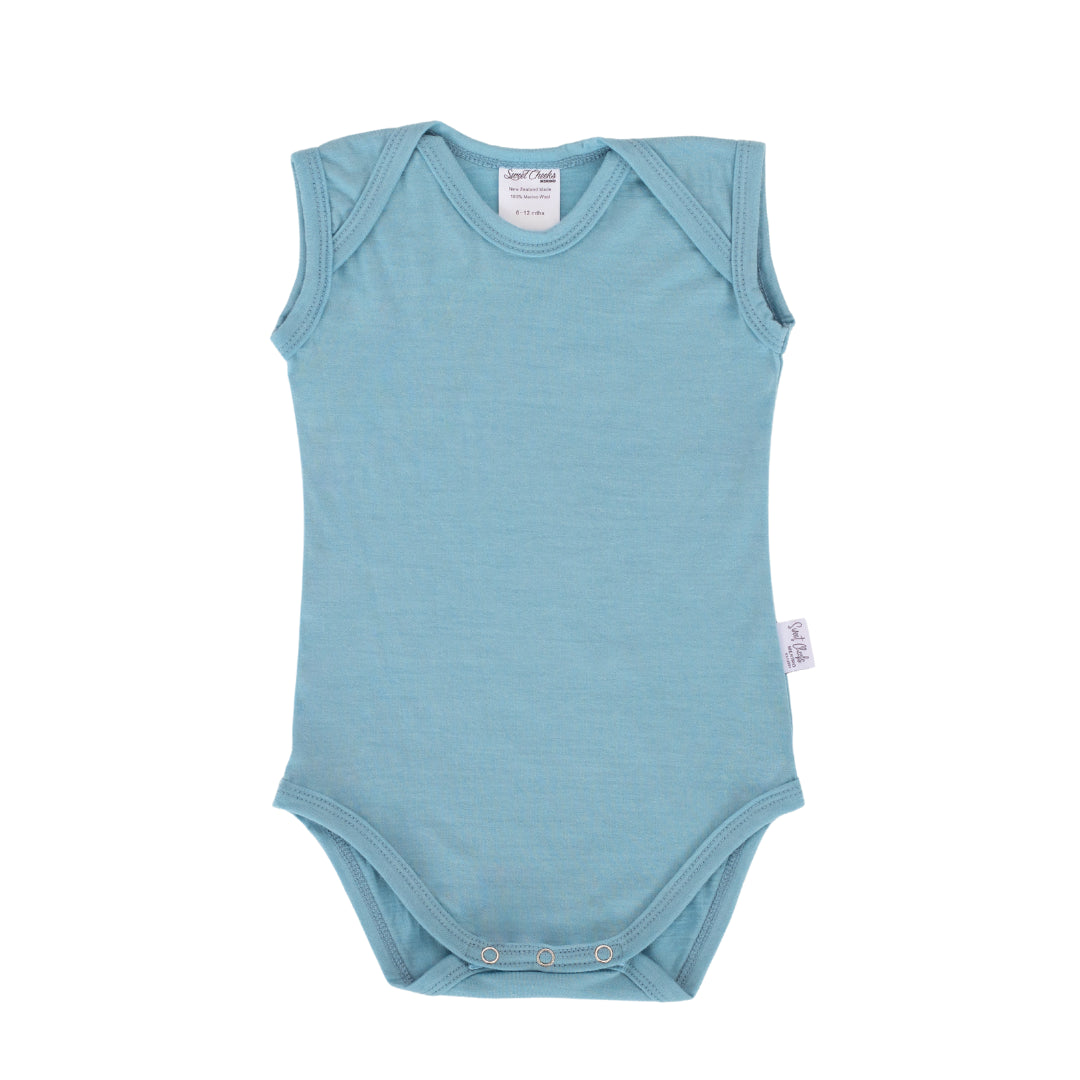 Sky Blue Merino Wool Singlet Bodysuit - NZ Made | Sweet Cheeks Merino ...